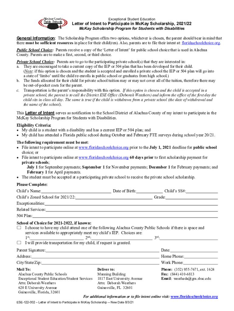 Fillable Online www.fldoe.orgk-12-scholarship-programsmckayMcKay ...