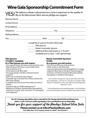 Fillable Online Wine Gala Sponsorship Commitment Form Fax Email Print ...