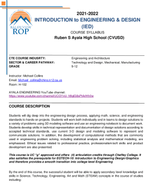 Fillable Online INTRODUCTION to ENGINEERING & DESIGN (IED) Fax Email ...
