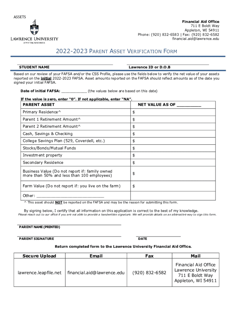 Fillable Online 2223 Parent Asset Verification Form.docx Fax Email ...
