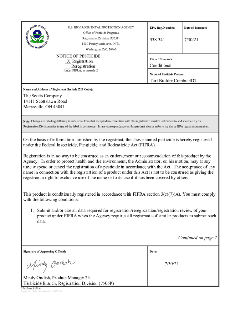 Fillable Online US EPA, Pesticide Product Label, TURF BUILDER COMBO 3DT ...