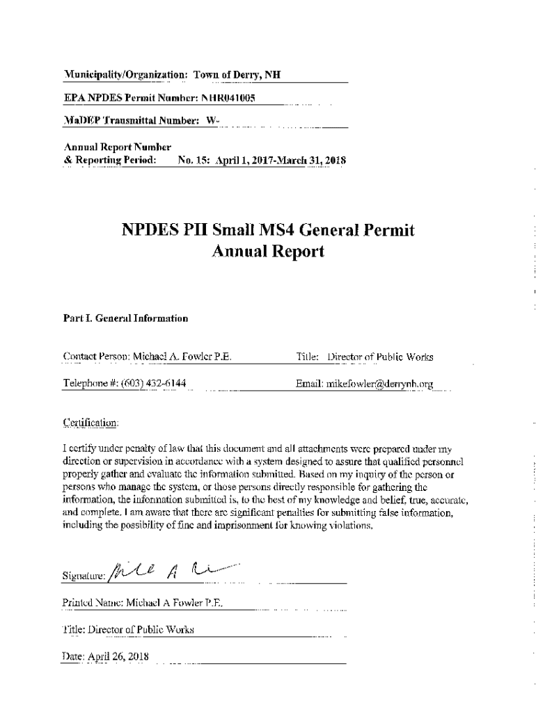 Fillable Online Derry, NHNPDES Phase II Small MS4 General Permit - EPA ...