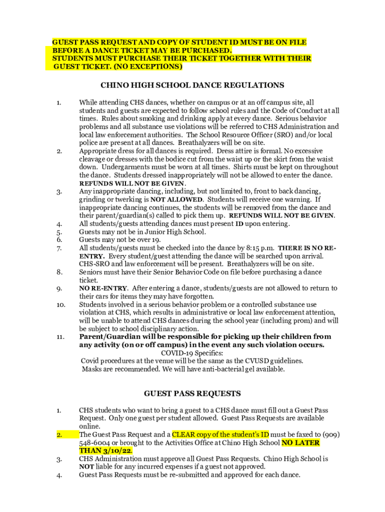 Fillable Online guest pass request and copy of student id must be on file Fax Email Print ...