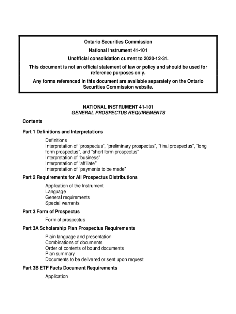 Fillable Online Unofficial Consolidation: National Instrument 44-102 ...