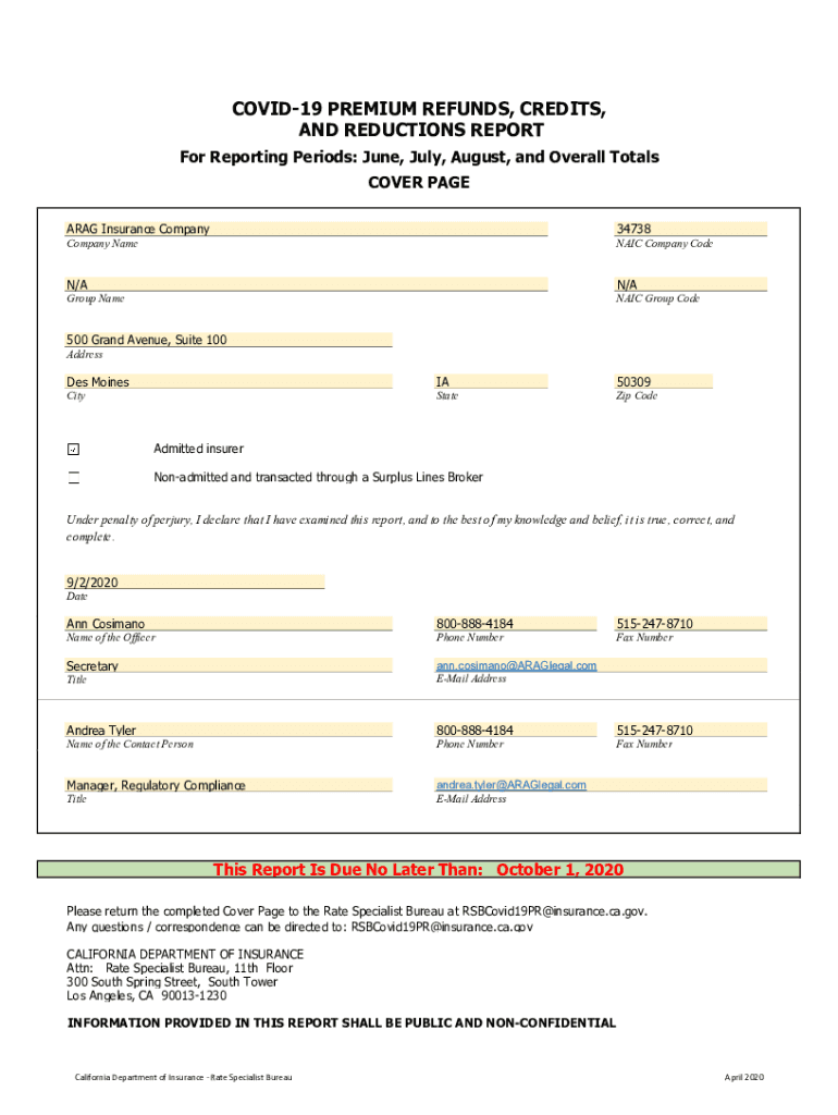 Fillable Online cover page - California Department of Insurance - CA ...