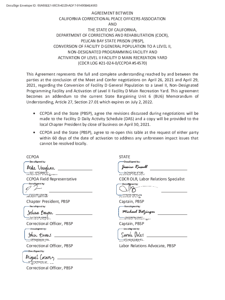 Fillable Online AGREEMENT BETWEEN CALIFORNIA CORRECTIONAL PEACE ...