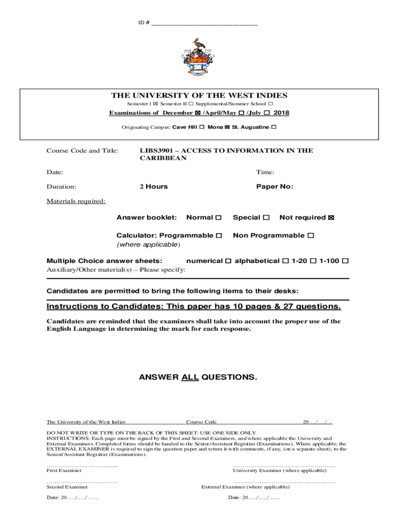 Fillable Online www.mona.uwi.edudlissitesTHE UNIVERSITY OF THE WEST ...