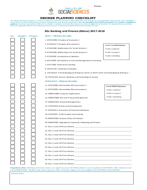 Fillable Online DEGREE PLANNING CHECKLIST - University of the West ...