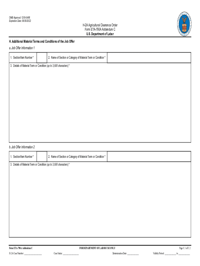 Fillable Online H-2A Agricultural Clearance Order Form ETA-790A ... Fax ...