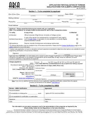 Fillable Online APPLICATION FOR EVALUATION OF FOREIGN QUALIFICATIONS ...