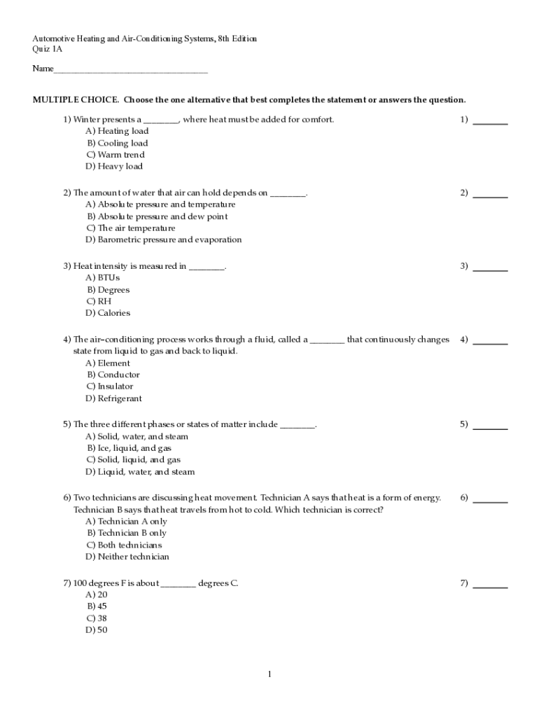 Fillable Online www.coursehero.comfile22873693Quiz 1 - Quiz 1a Name MULTIPLE CHOICE. Choose the ...