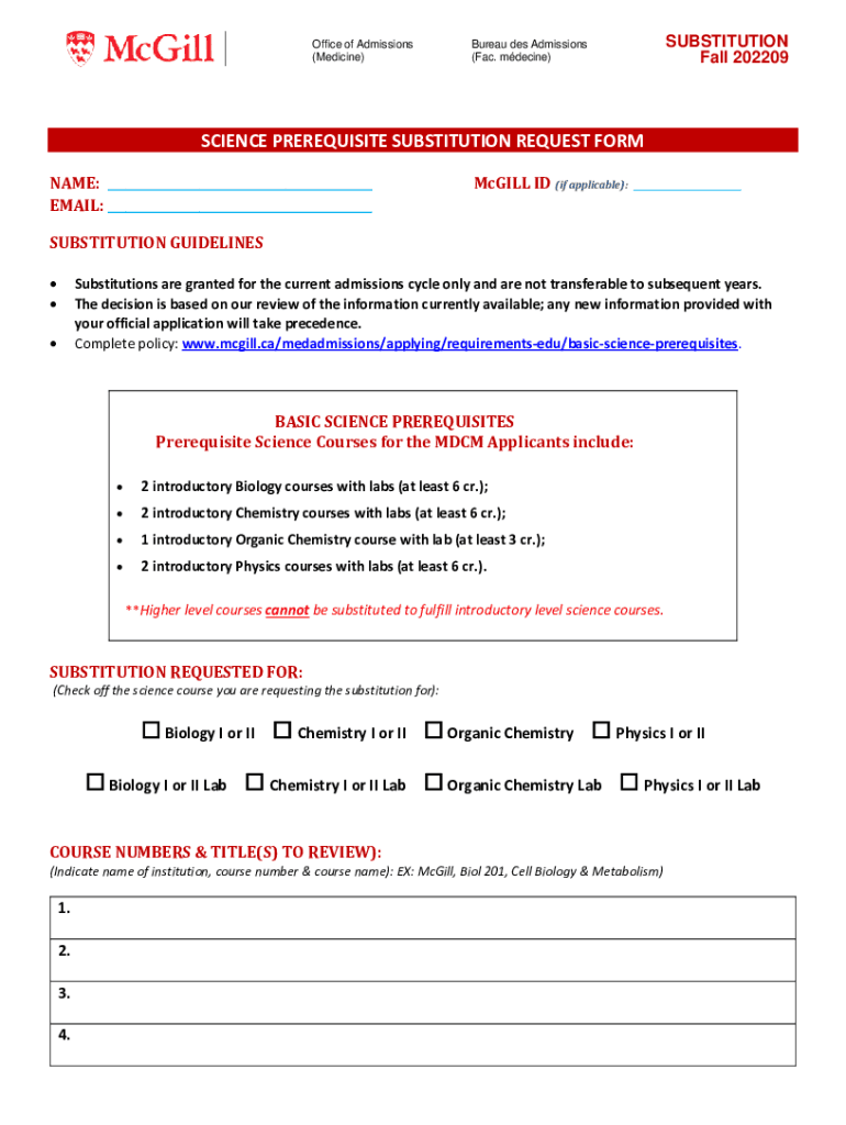 Fillable Online www.mcgill.camedadmissionsfilesPREREQUISITE EXEMPTION REQUEST FORM - mcgill.ca ...