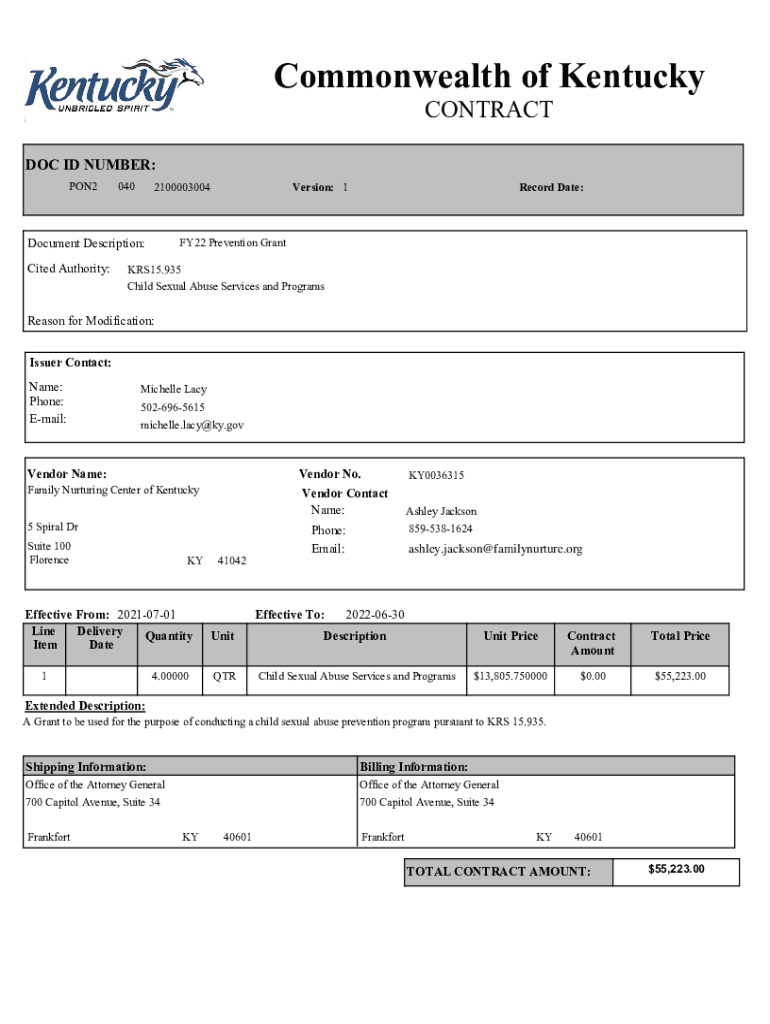 Fillable Online ag ky ag.ky.govContracts21000030011Commonwealth of ...