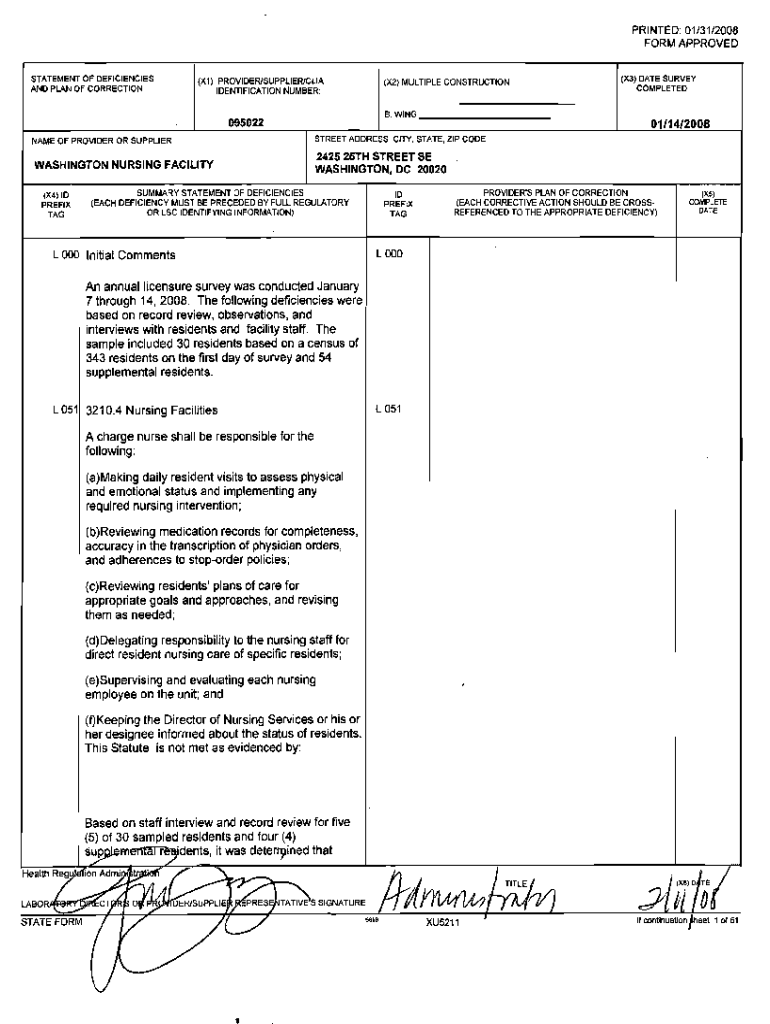 Fillable Online doh dc L 000 Initial Comments An annual licensure survey was conducted ... Fax ...