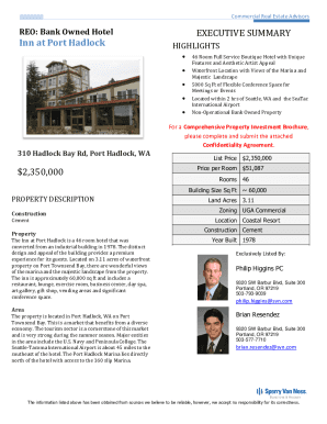 Fillable Online REO: Bank Owned Hotel EXECUTIVE SUMMARY Inn at Port ...