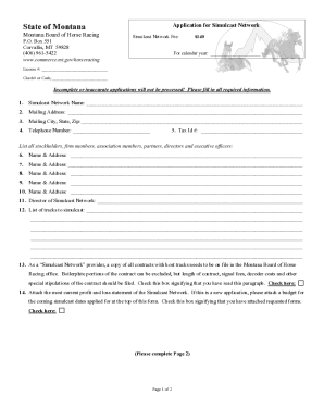 Fillable Online commerce mt Simulcast Network Application Form. Simulcast Network Application ...