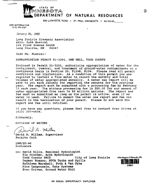Fillable Online LETTER RE: WATER APPROPRIATION PERMIT 91-3291 WITH ...
