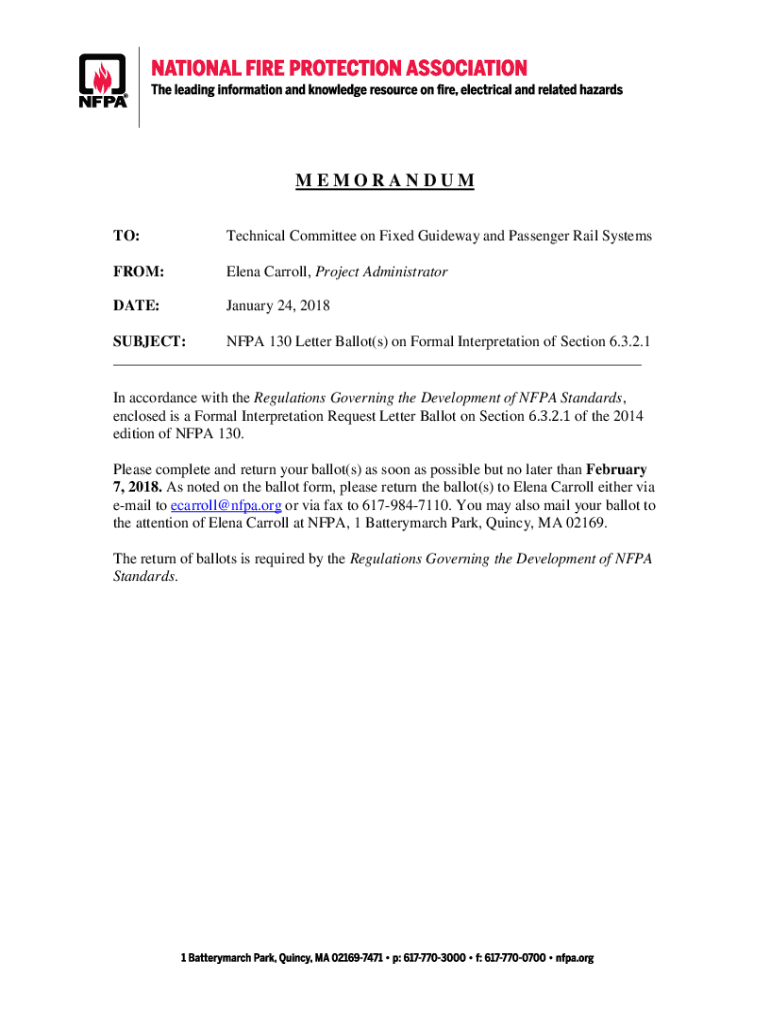 Fillable Online NFPA 130 Letter Ballot(s) on Formal Interpretation of ...