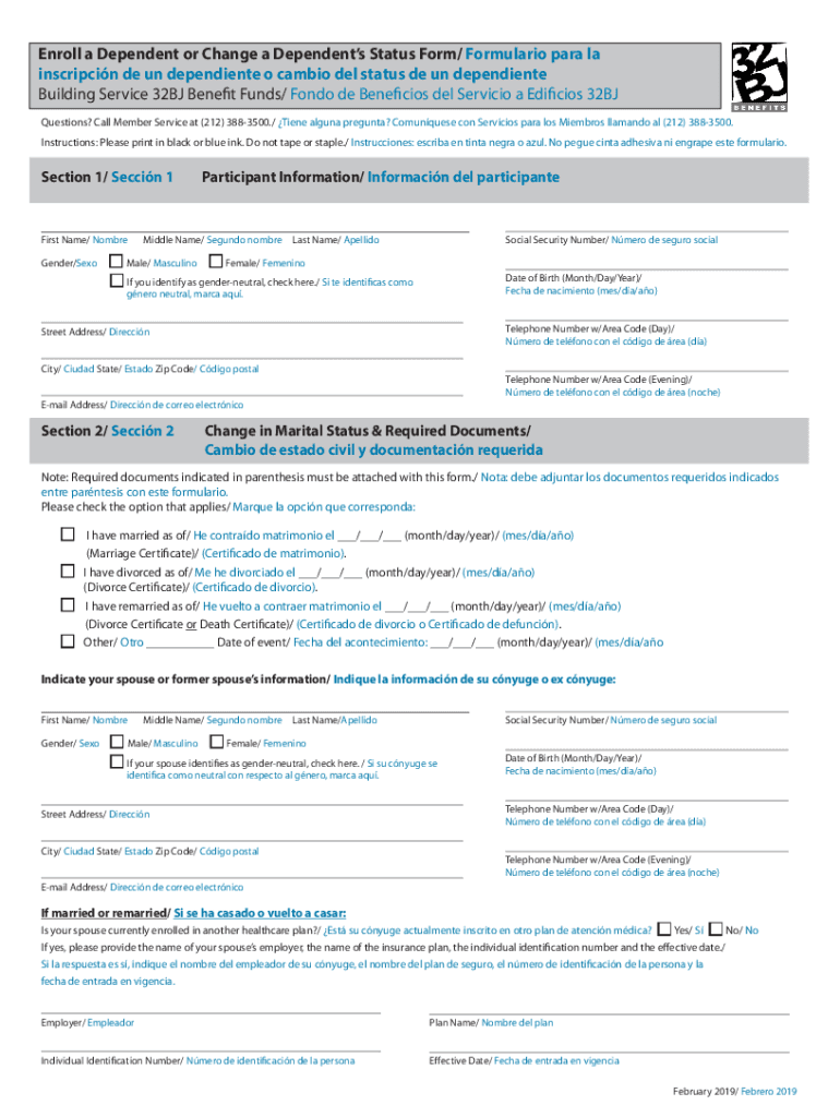 Fillable Online Enroll a Dependent or Change a Dependents Status Form/ Formulario para ... Fax ...