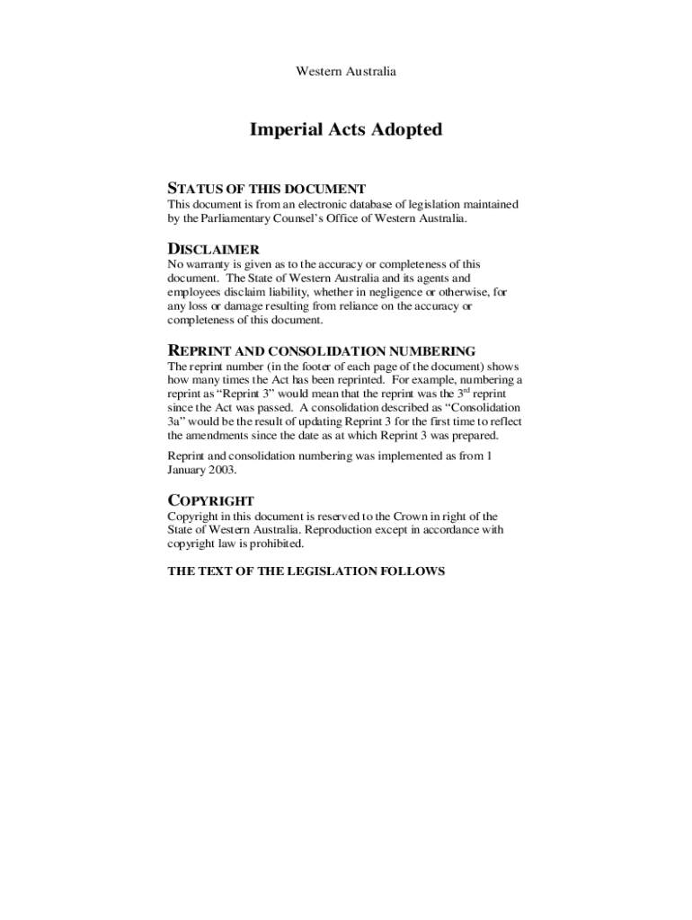 Fillable Online www.legislation.wa.gov.aulegislationformerImperial Acts ...