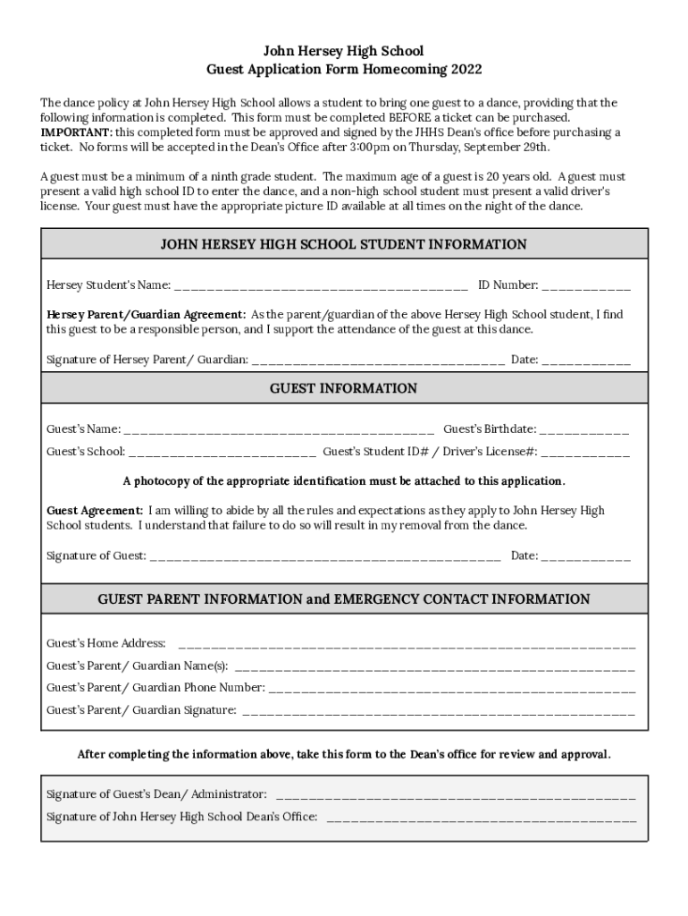 Fillable Online Hersey Guest Application Form Homecoming 2022 Fax Email Print - pdfFiller