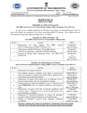 Fillable Online Notice No. 35 BDS Institute Level Round -2.doc Fax ...