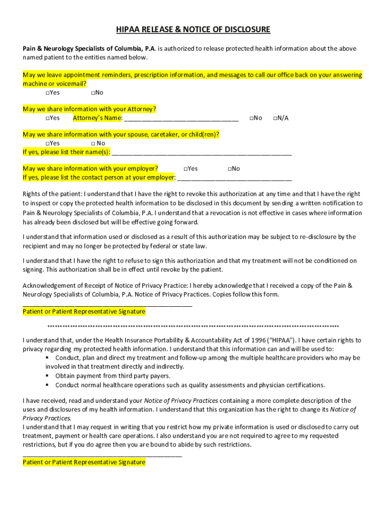 Fillable Online HIPAA Release Form - HIPAA JournalHIPAA - Department of ...