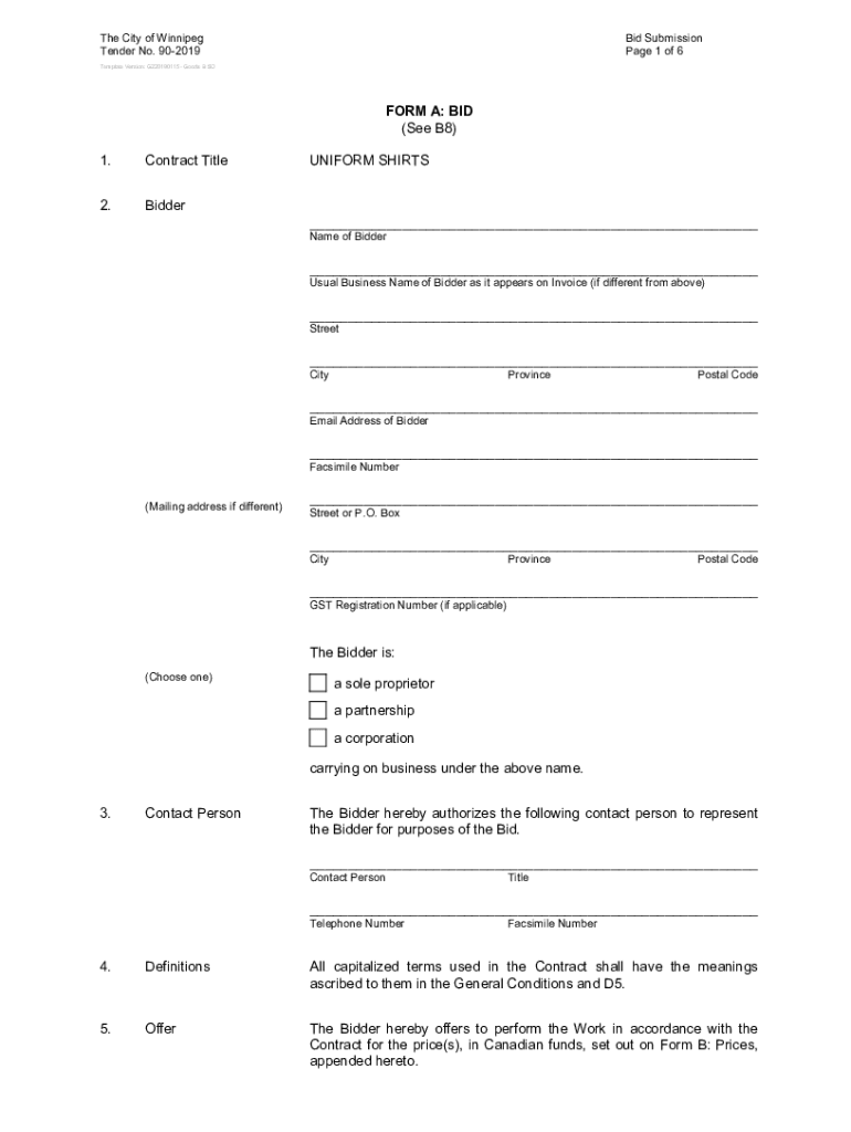 Fillable Online BID (See B8) 1. Contract Title UNIFORM SHIRTS 2. Bidder Fax Email Print - pdfFiller