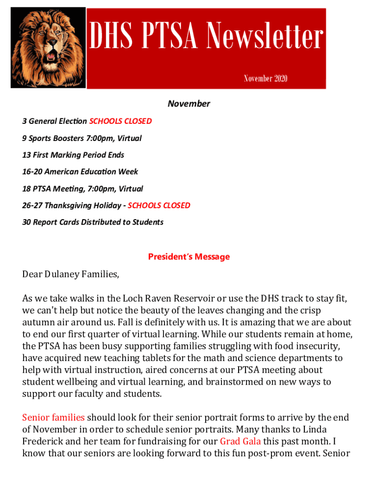 Fillable Online DHS PTSA Newsletter - Dulaney High Fax Email Print ...