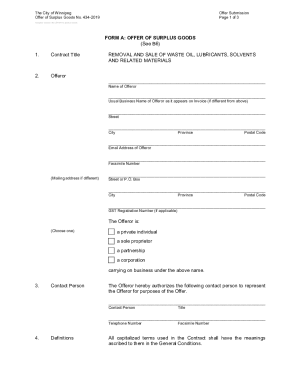 Fillable Online FORM A: OFFER OF SURPLUS GOODS (See B6) 1. Contract ...