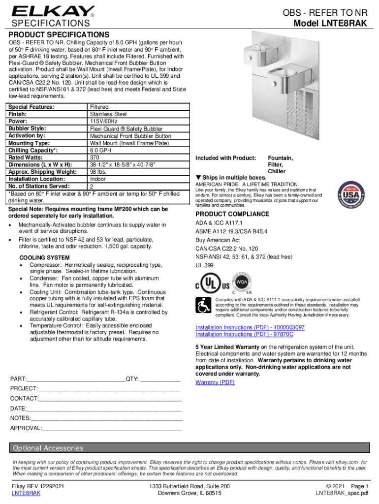 Fillable Online SPECIFICATIONS OBS - REFER TO NR Model LNTE8RAK Fax Email Print - pdfFiller