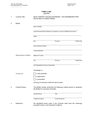 Fillable Online FORM A: BID (See B9) 1. Contract Title DATA CENTRE ...