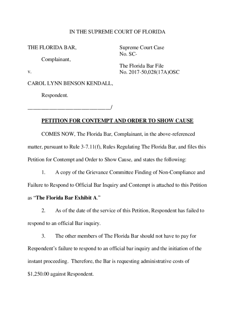 Fillable Online Petition for Contempt and Order to Show Cause, TFB v ...