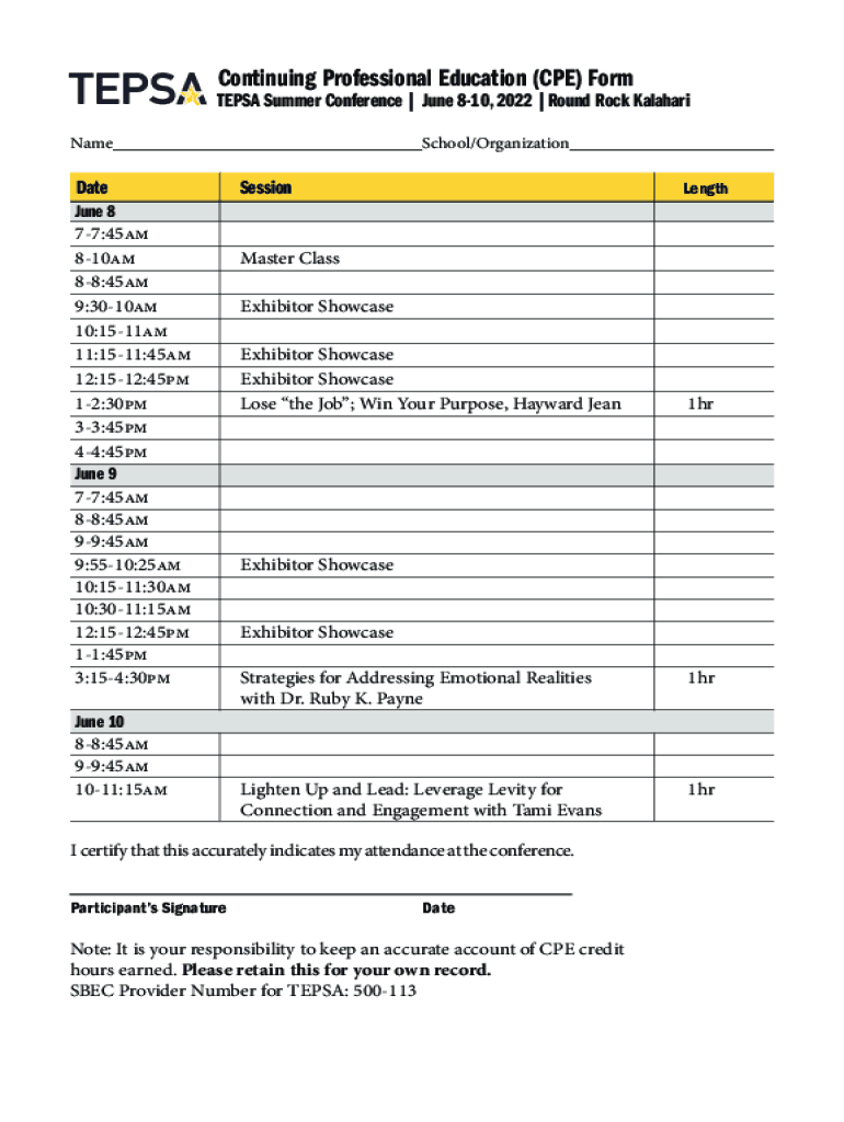 Fillable Online Continuing Professional Education (CPE) Form Fax Email ...