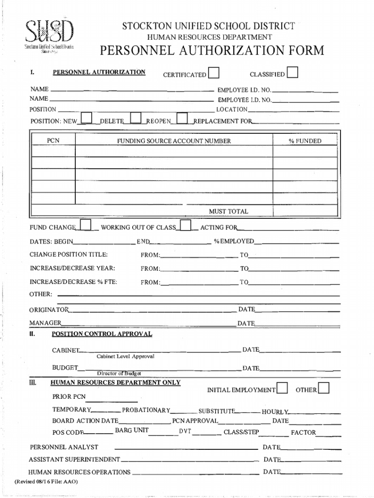 Fillable Online stockton unified school district - personnel ...