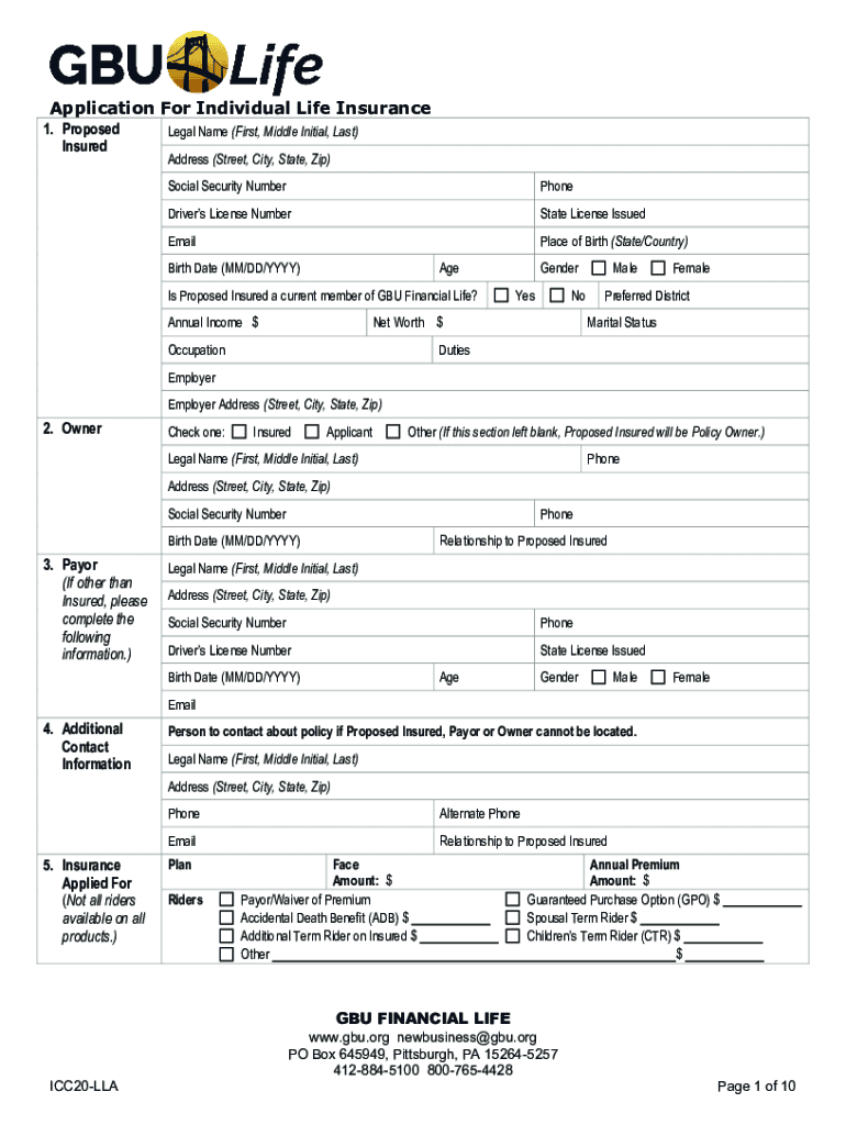 Fillable Online Application For Individual Life Insurance Fax Email ...