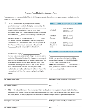 Fillable Online Premium Payroll Deduction Agreement Form Fax Email ...