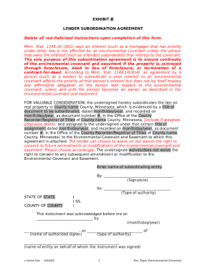Environmental Covenant and Easement Lender Subordination Agreement. Remediation template for ...