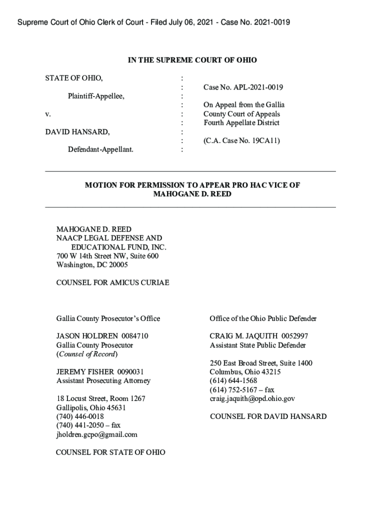 Fillable Online Supreme Court of Ohio Clerk of Court - Filed July 06 ...