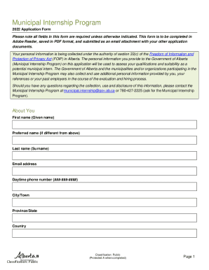 Fillable Online Municipal Internship Application Form. 2022 Municipal Internship Program ...