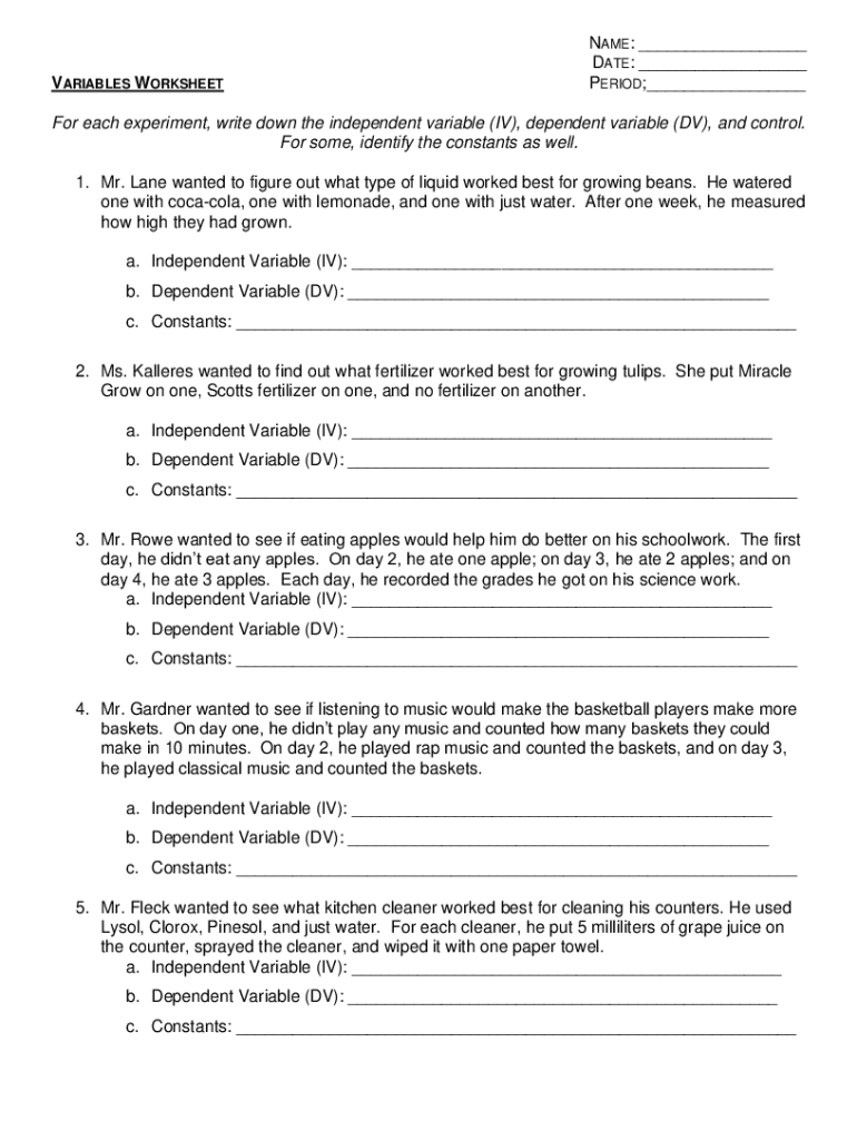 Fillable Online www.coursehero.comVariables-Worksheet-1docVariables ...