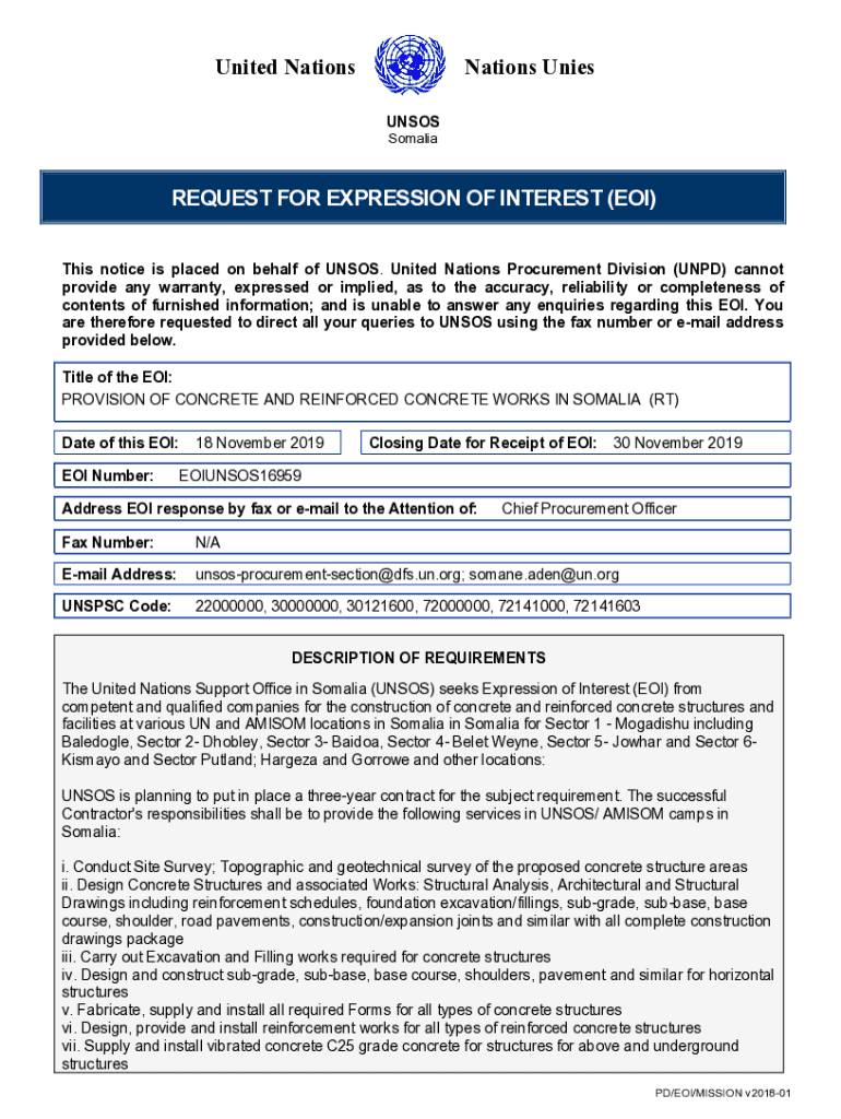 Fillable Online REQUEST FOR EXPRESSION OF INTEREST (EOI) For Provision of Water and ... Fax ...