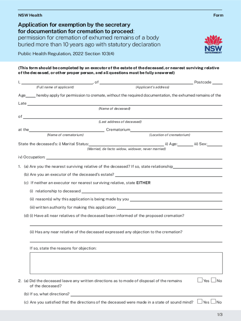Fillable Online www1.health.nsw.gov.aupdsActivePDSDocumentsExhumation ...