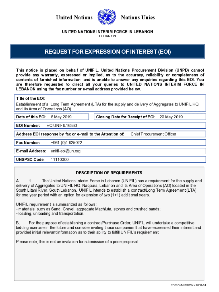 Fillable Online Establishment of a Long Term Agreement (LTA) for the ...