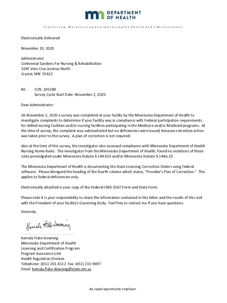 Fillable Online www.health.state.mn.usfacilitiesregulationbe IN compliance with 42 CFR Part 483 ...