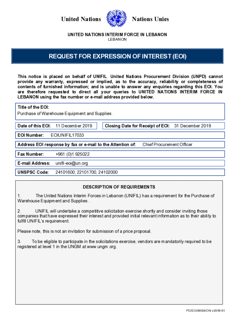 Fillable Online United Nations Nations Unies REQUEST FOR EXPRESSION OF INTEREST (EOI) Fax Email ...