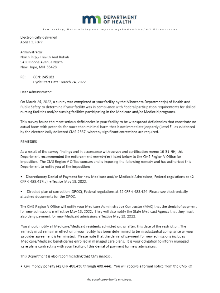 Fillable Online SUMMARY STATEMENT OF DEFICIENCIES PROVIDER'S PLAN OF ...