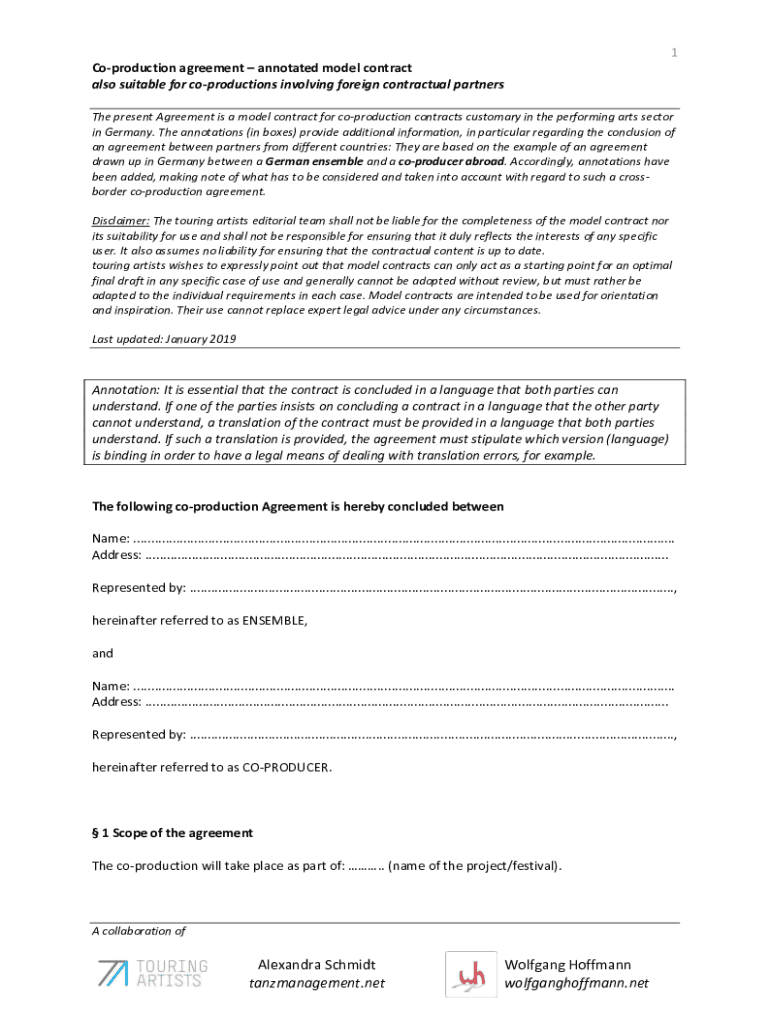 Fillable Online Co-production agreement annotated model contract also ...