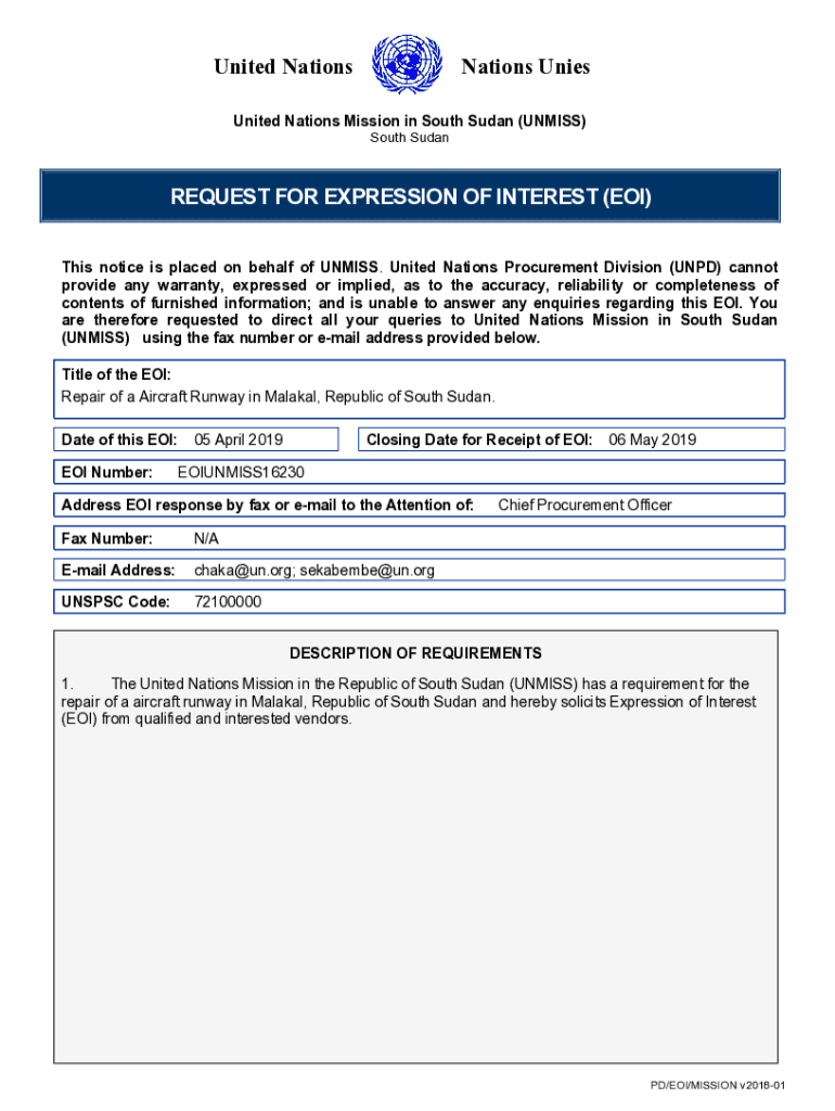 Fillable Online Repair of a Aircraft Runway in Malakal, Republic of South Sudan Fax Email Print ...