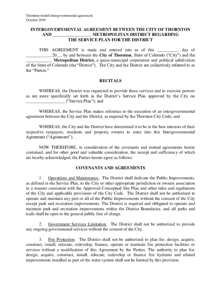 Fillable Online Thornton Model Intergovernmental Agreement for ...